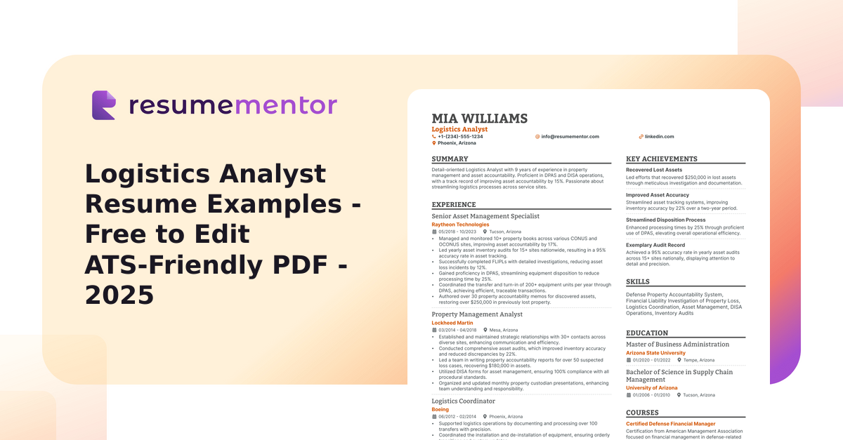Logistics Analyst Resume Examples - Free to Edit ATS-Friendly PDF - 2025