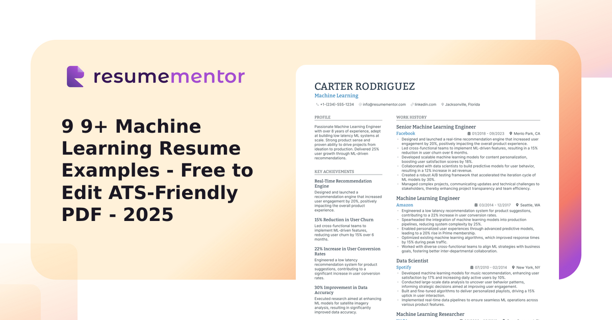 9 9+ Machine Learning Resume Examples - Free to Edit ATS-Friendly PDF ...