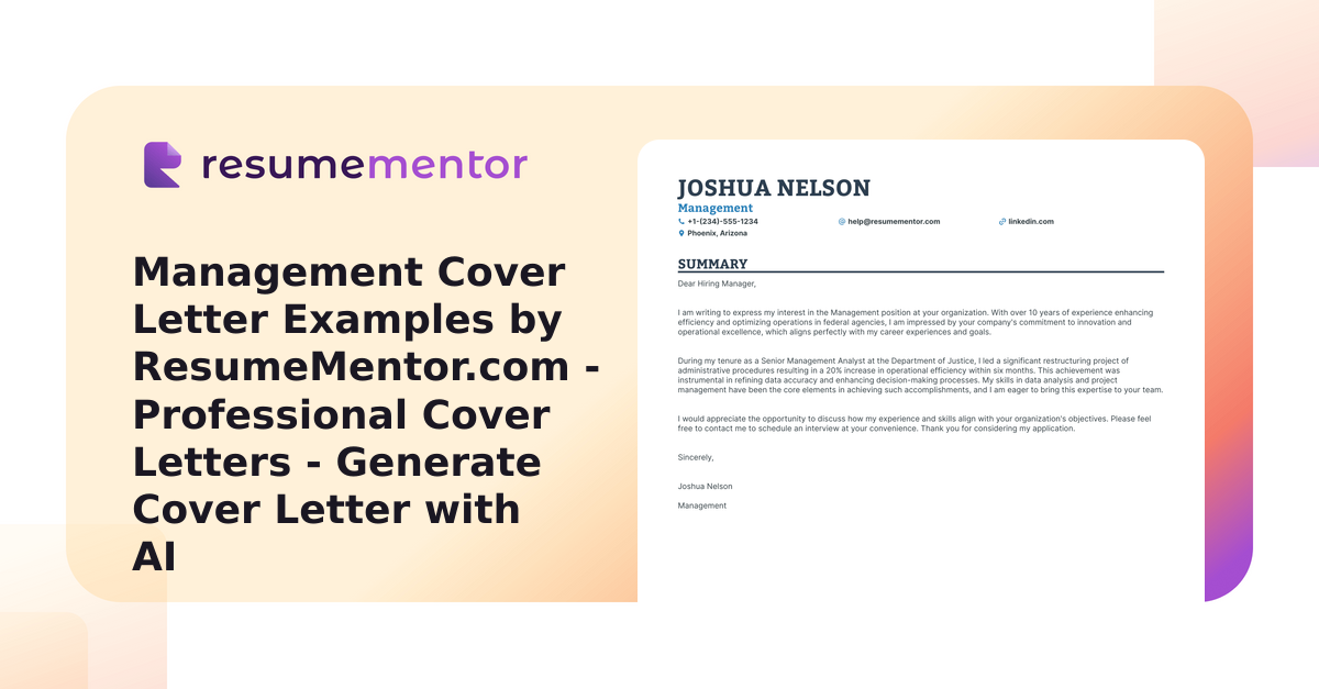 Management Cover Letter Examples by ResumeMentor.com - Professional ...