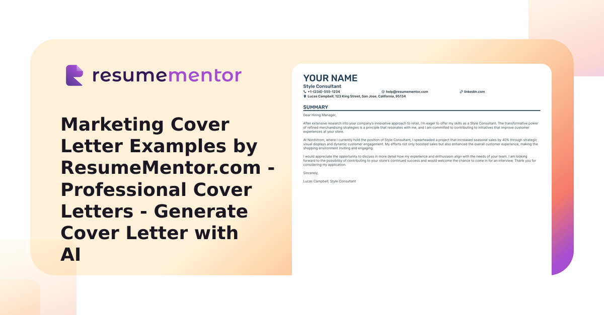 Marketing Cover Letter Examples by ResumeMentor.com - Professional ...