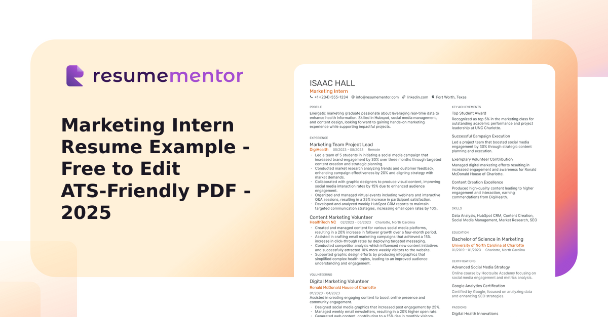 Marketing Intern Resume Example - Free to Edit ATS-Friendly PDF - 2025