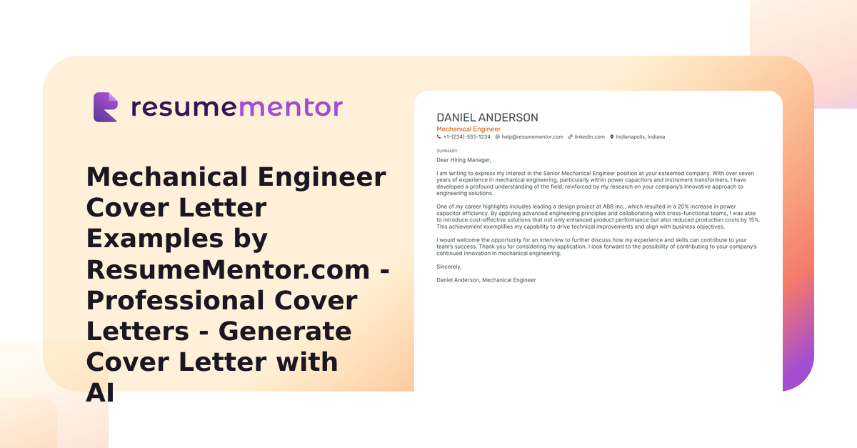 Mechanical Engineer Cover Letter Examples by ResumeMentor.com - Professional Cover Letters ...