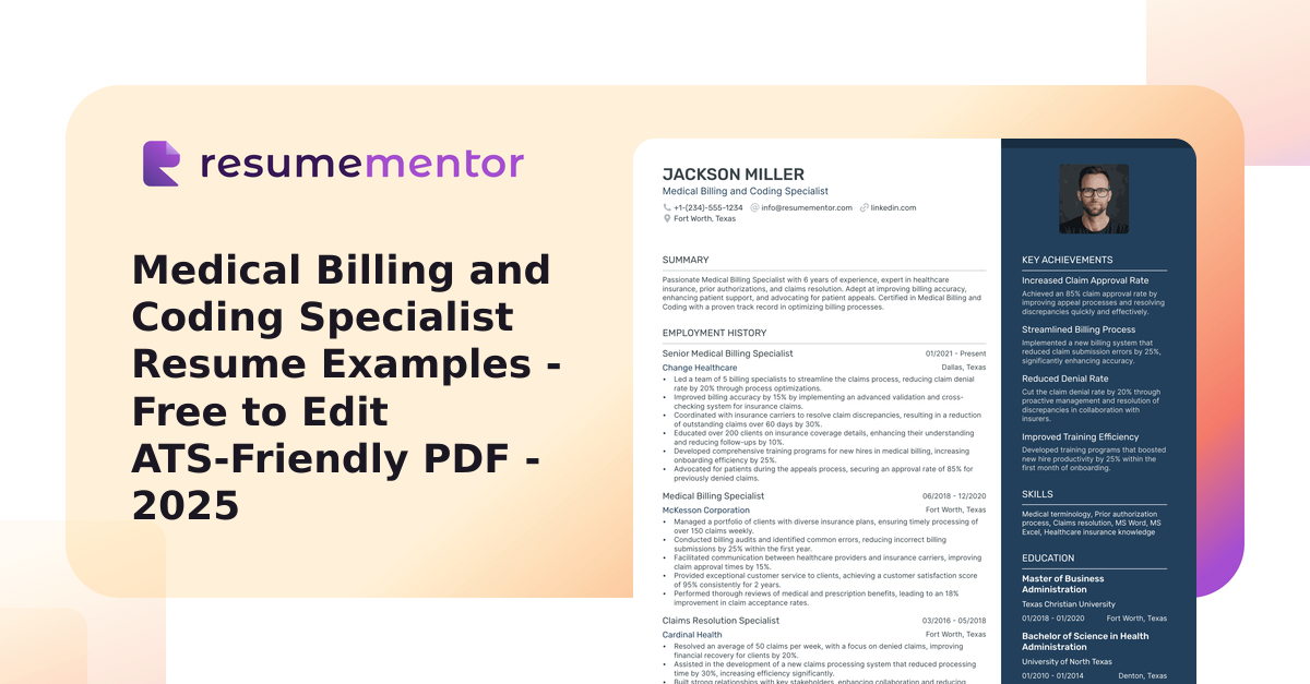 Medical Billing and Coding Specialist Resume Examples - Free to Edit ...