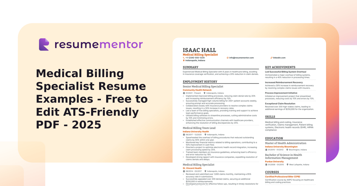 Medical Billing Specialist Resume Examples - Free to Edit ATS-Friendly ...