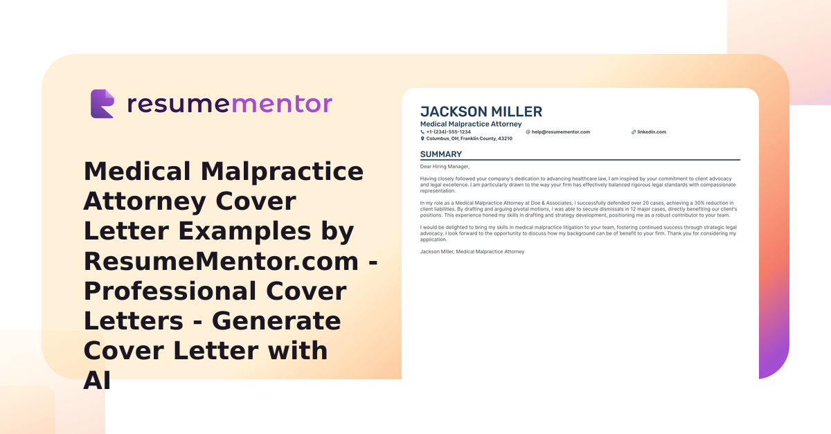 Medical Malpractice Attorney Cover Letter Examples by ResumeMentor.com ...