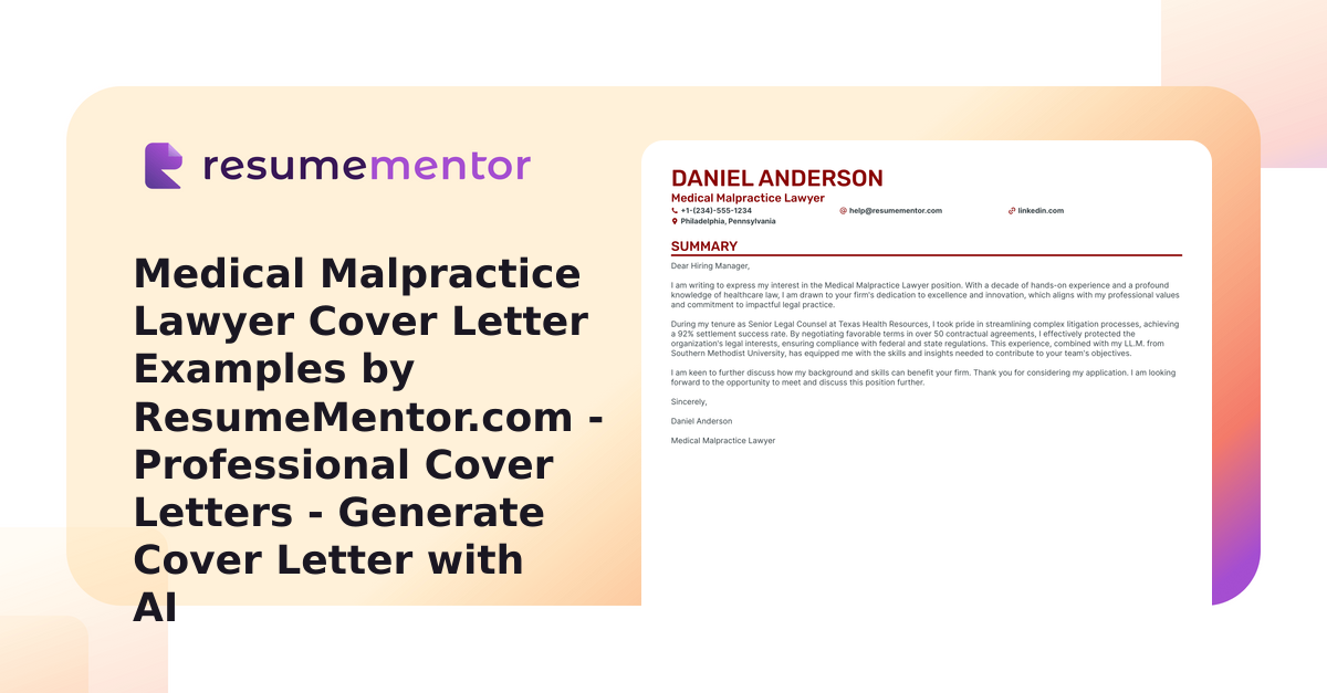 Medical Malpractice Lawyer Cover Letter Examples by ResumeMentor.com ...