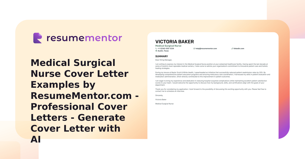 Medical Surgical Nurse Cover Letter Examples by ResumeMentor.com ...