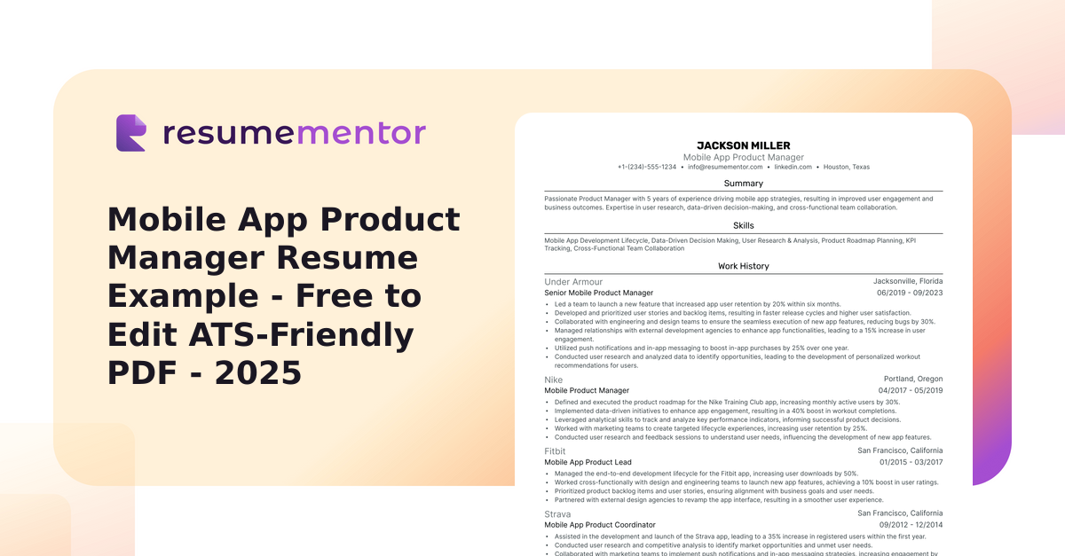 Mobile App Product Manager Resume Example - Free to Edit ATS-Friendly ...