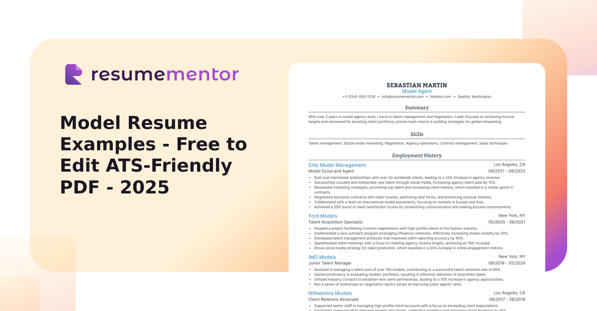 Model Resume Examples - Free to Edit ATS-Friendly PDF - 2025