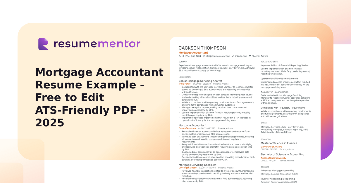 Mortgage Accountant Resume Example - Free to Edit ATS-Friendly PDF - 2025