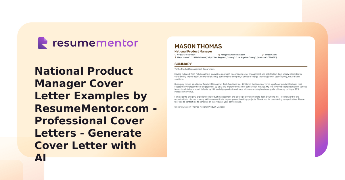 National Product Manager Cover Letter Examples by ResumeMentor.com ...