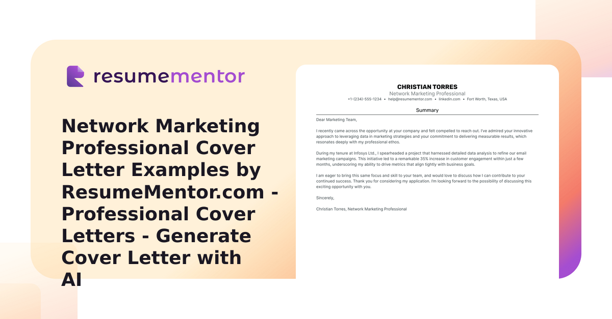 Network Marketing Professional Cover Letter Examples by ResumeMentor ...