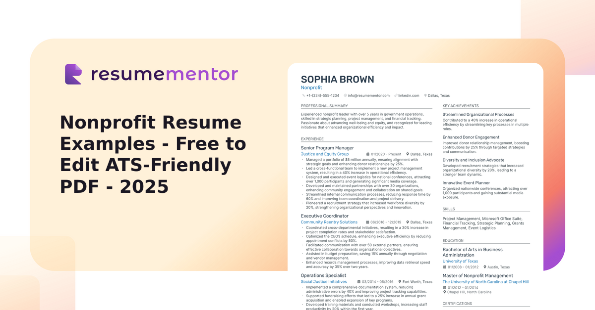 Nonprofit Resume Examples - Free to Edit ATS-Friendly PDF - 2025