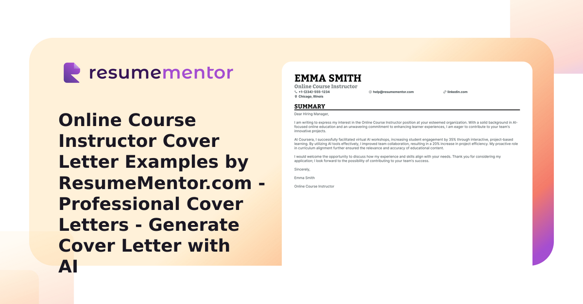 Online Course Instructor Cover Letter Examples by ResumeMentor.com ...