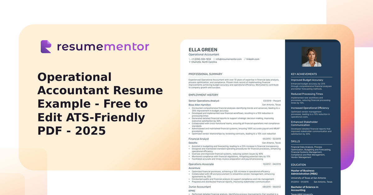 Operational Accountant Resume Example - Free to Edit ATS-Friendly PDF ...