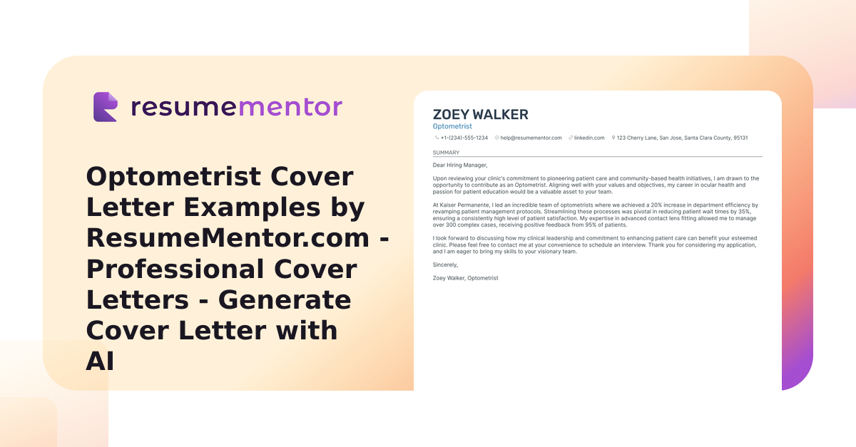 Optometrist Cover Letter Examples by ResumeMentor.com - Professional ...