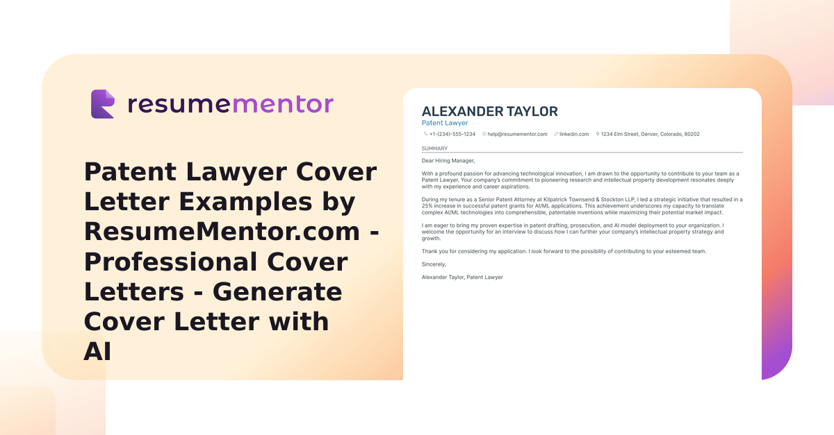 Patent Lawyer Cover Letter Examples by ResumeMentor.com - Professional ...
