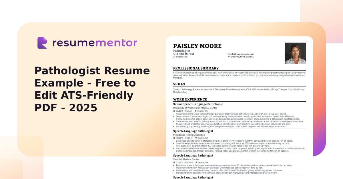 Pathologist Resume Example - Free to Edit ATS-Friendly PDF - 2025