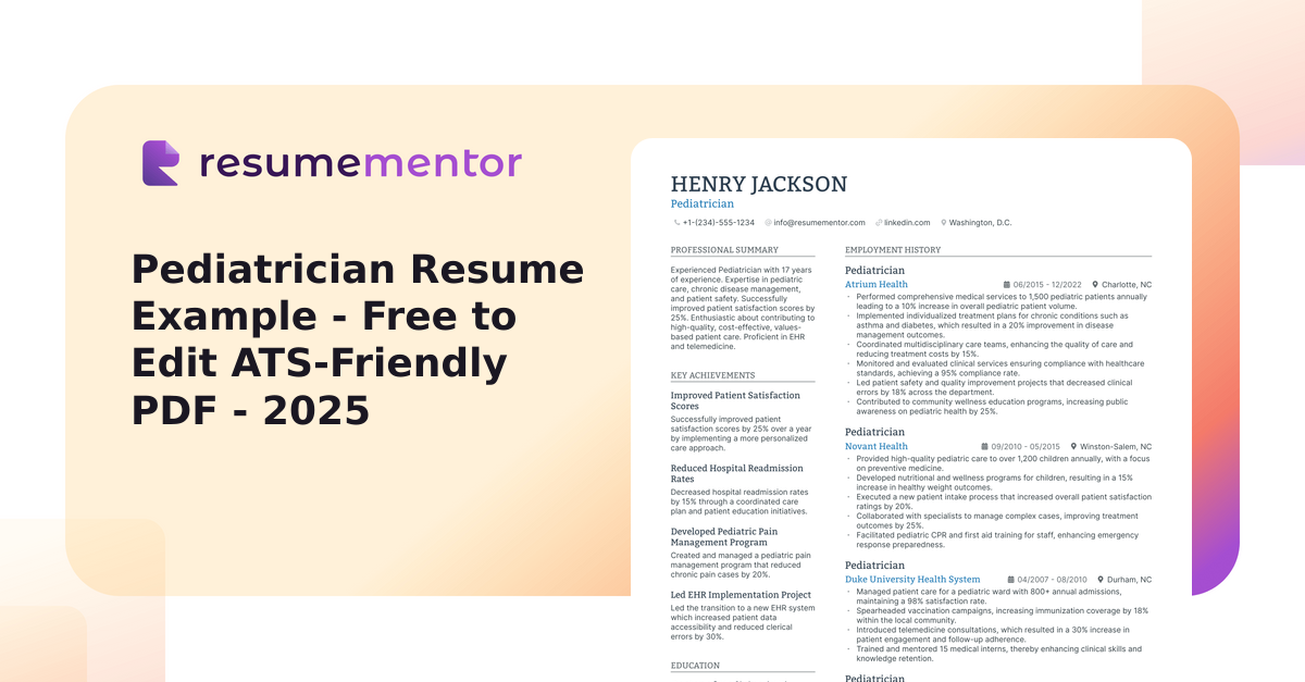 Pediatrician Resume Examples To Get You Hired in 2024
