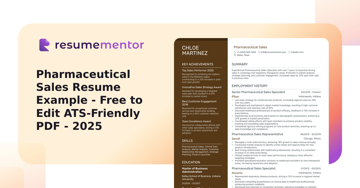 Pharmaceutical Sales Resume Example - Free to Edit ATS-Friendly PDF - 2025