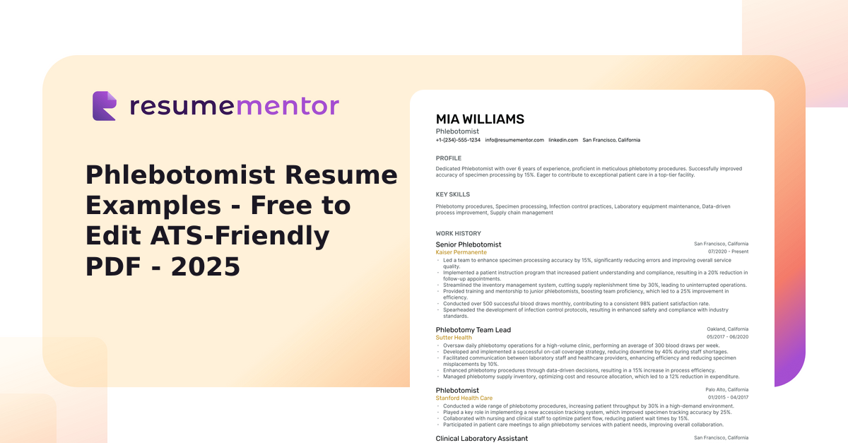 Phlebotomist Resume Examples - Free to Edit ATS-Friendly PDF - 2025