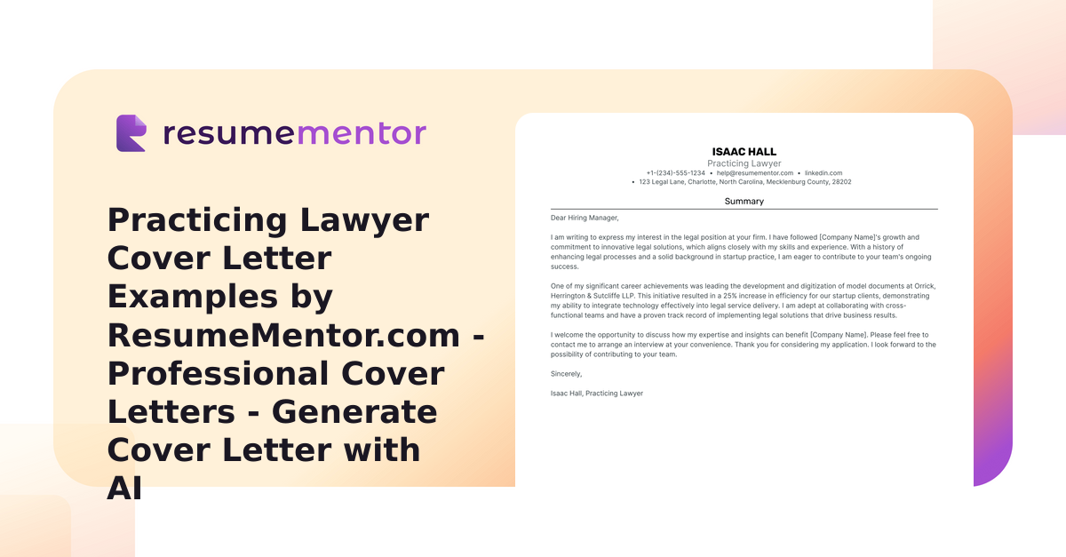 Practicing Lawyer Cover Letter Examples by ResumeMentor.com ...