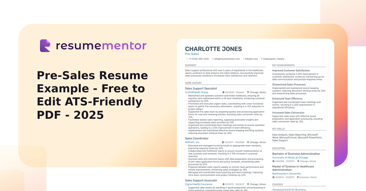 Pre-Sales Resume Example - Free to Edit ATS-Friendly PDF - 2025
