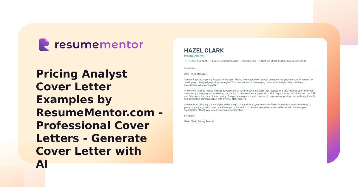 Pricing Analyst Cover Letter Examples by ResumeMentor.com ...