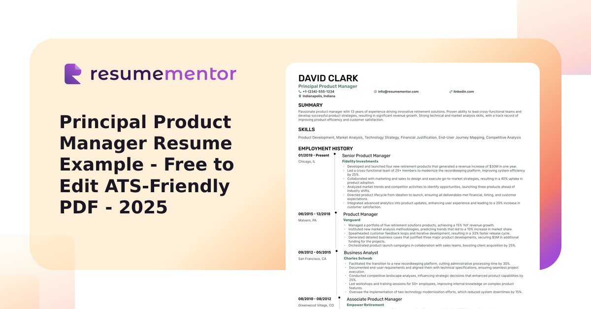 Principal Product Manager Resume Example - Free to Edit ATS-Friendly ...