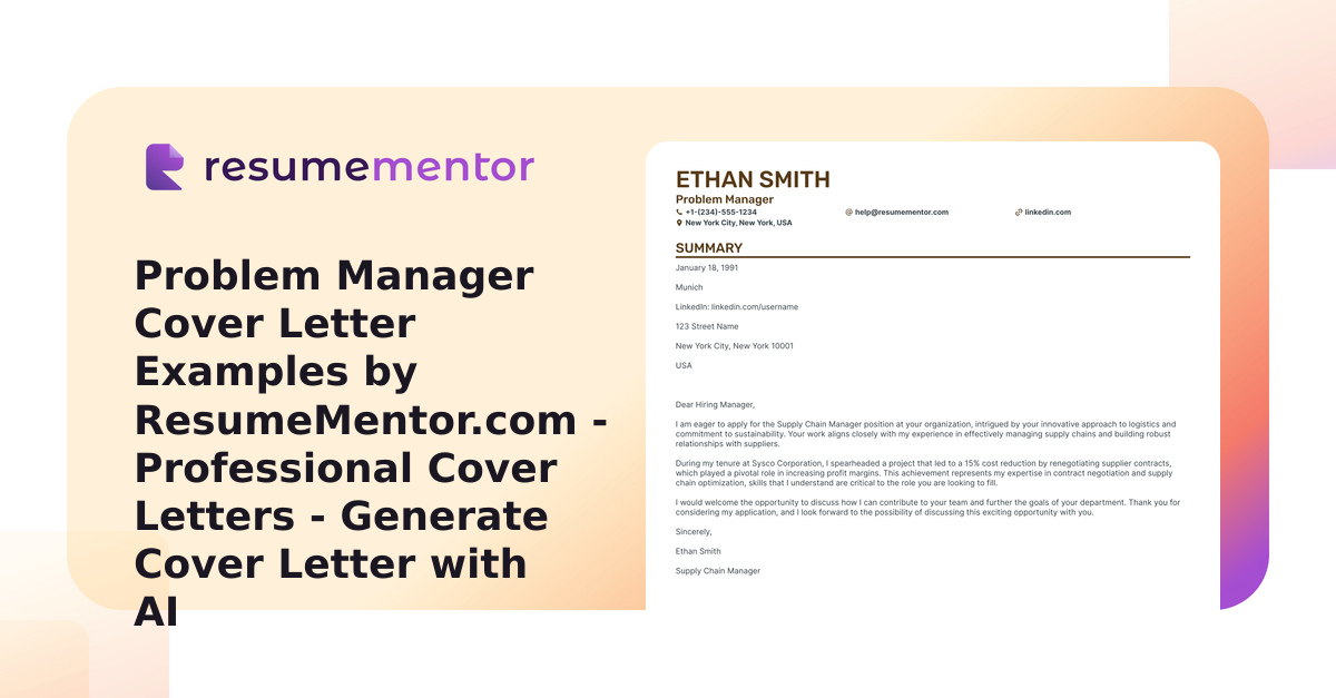 Problem Manager Cover Letter Examples by ResumeMentor.com ...