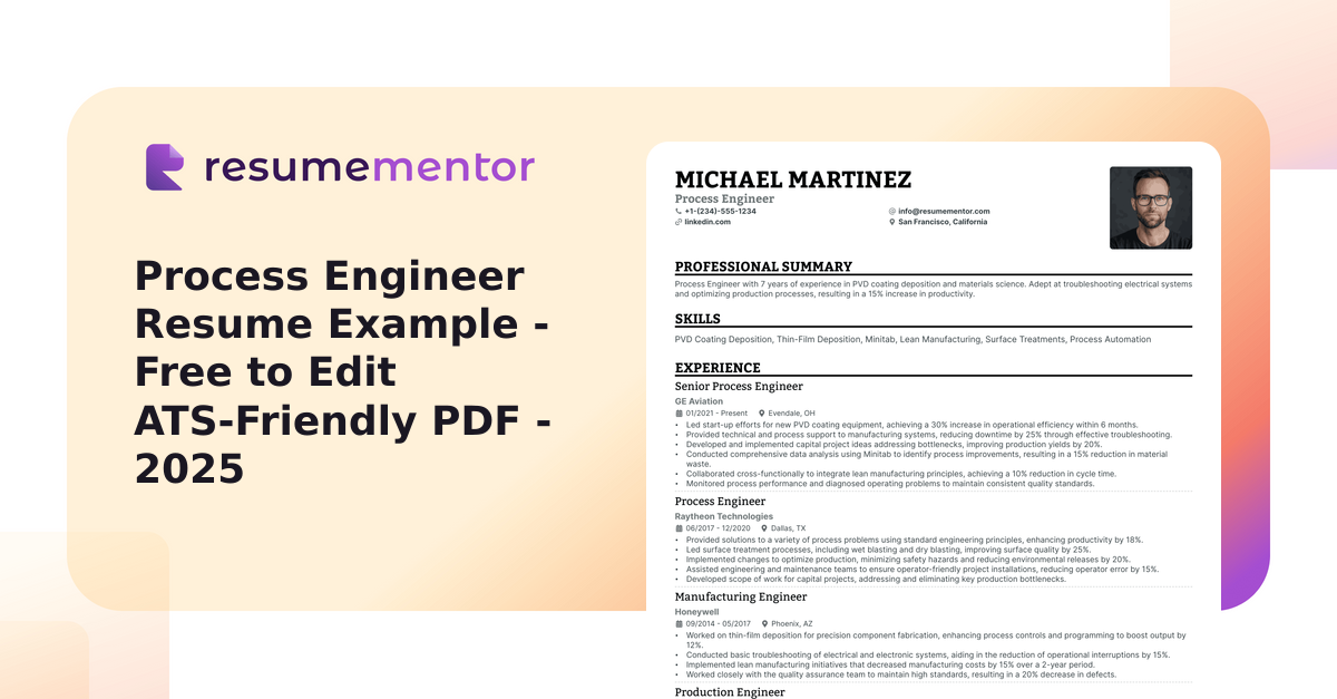 Process Engineer Resume Example - Free to Edit ATS-Friendly PDF - 2025
