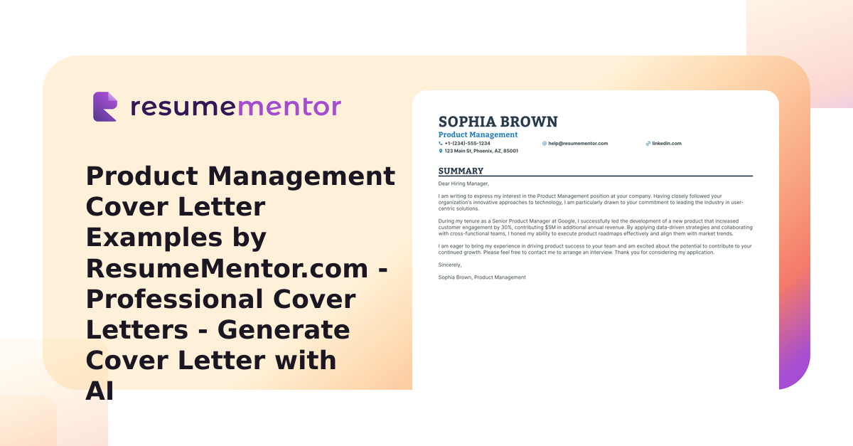 Product Management Cover Letter Examples by ResumeMentor.com ...