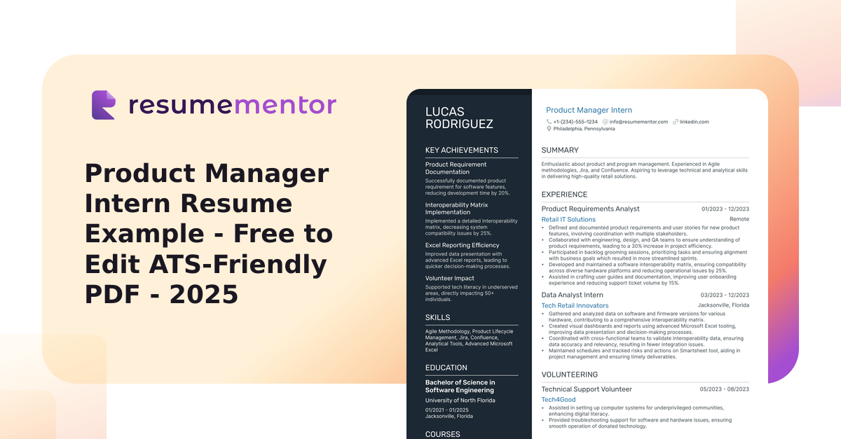 Product Manager Intern Resume Example - Free to Edit ATS-Friendly PDF ...