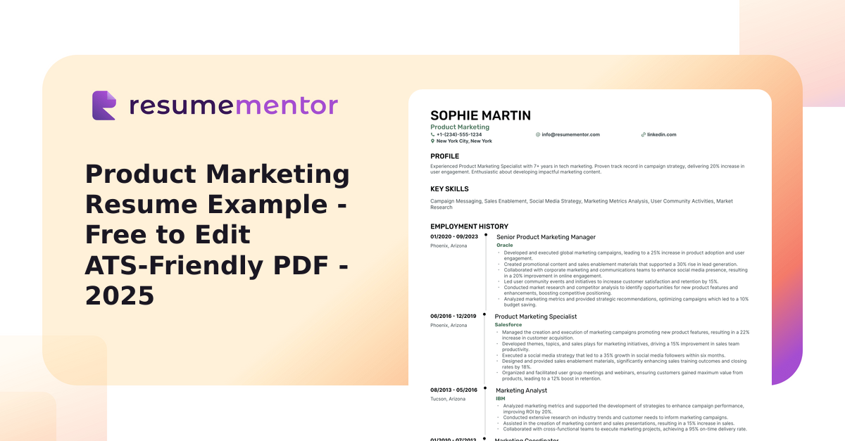 Product Marketing Resume Example - Free to Edit ATS-Friendly PDF - 2025