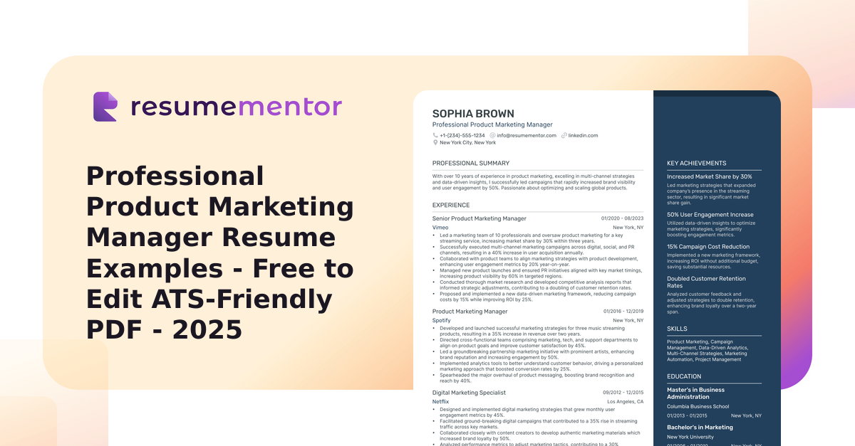 Professional Product Marketing Manager Resume Examples - Free to Edit ...