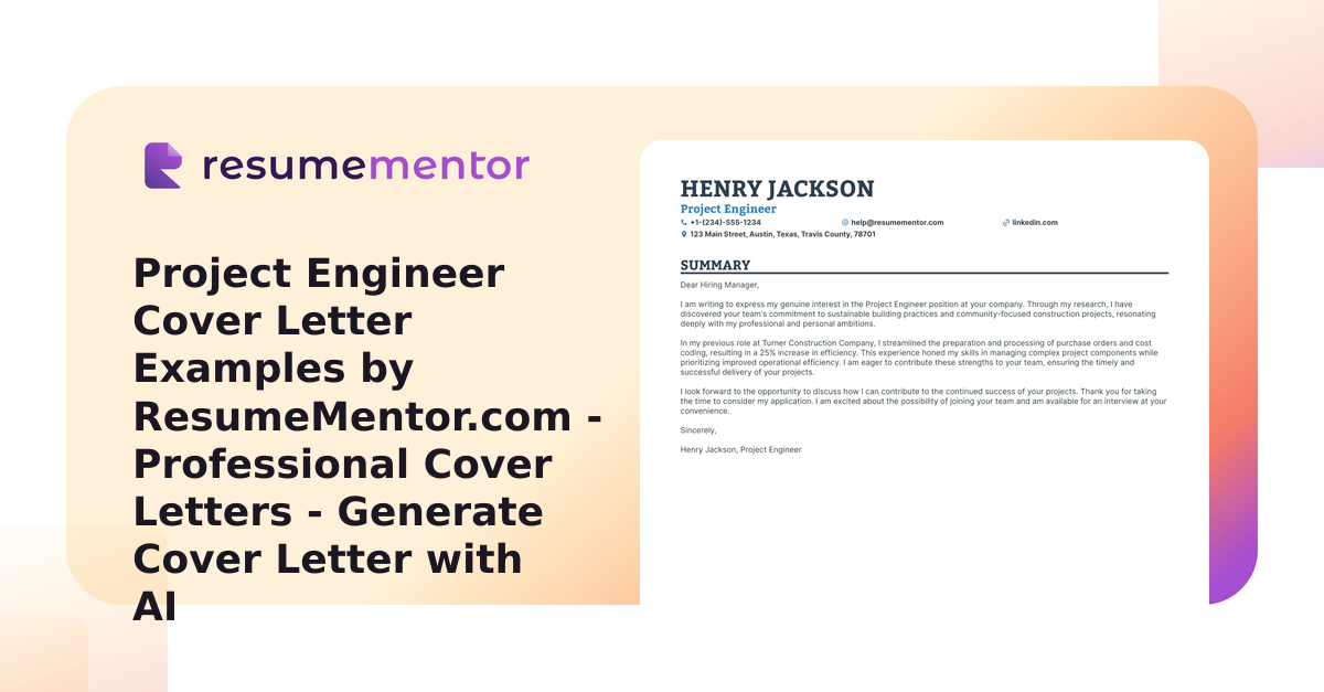 Project Engineer Cover Letter Examples by ResumeMentor.com ...