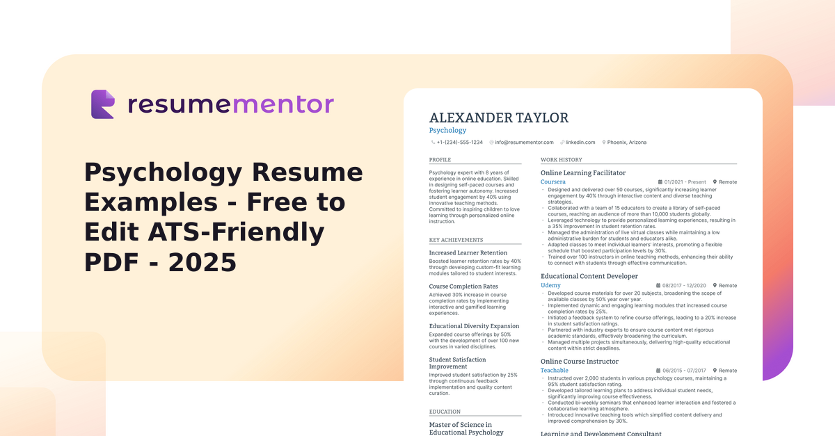 Psychology Resume Examples - Free to Edit ATS-Friendly PDF - 2025