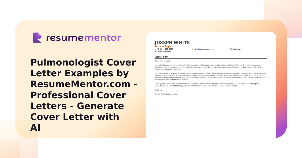 Pulmonologist Cover Letter Examples by ResumeMentor.com - Professional ...