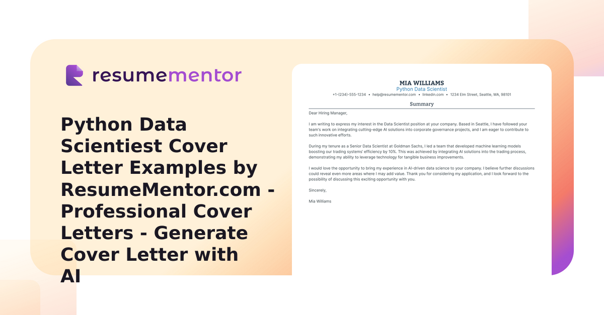 Python Data Scientiest Cover Letter Examples by ResumeMentor.com ...
