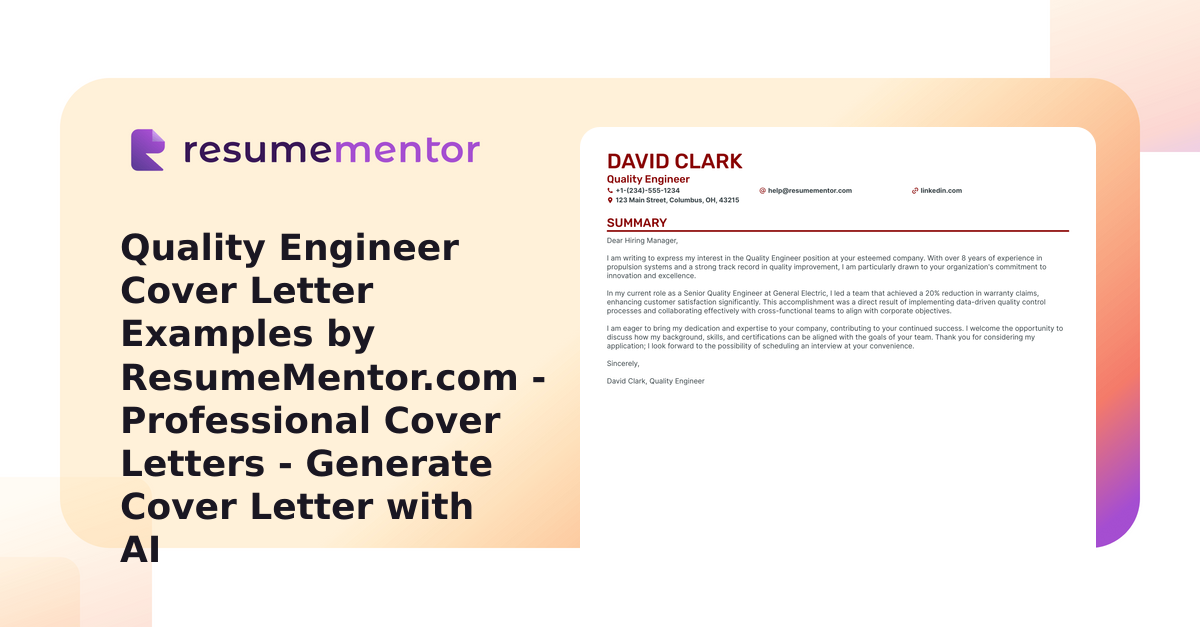 Quality Engineer Cover Letter Examples by ResumeMentor.com ...