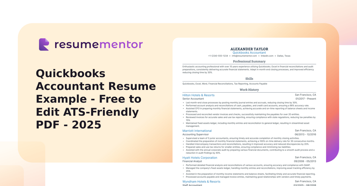 Quickbooks Accountant Resume Example - Free to Edit ATS-Friendly PDF - 2025