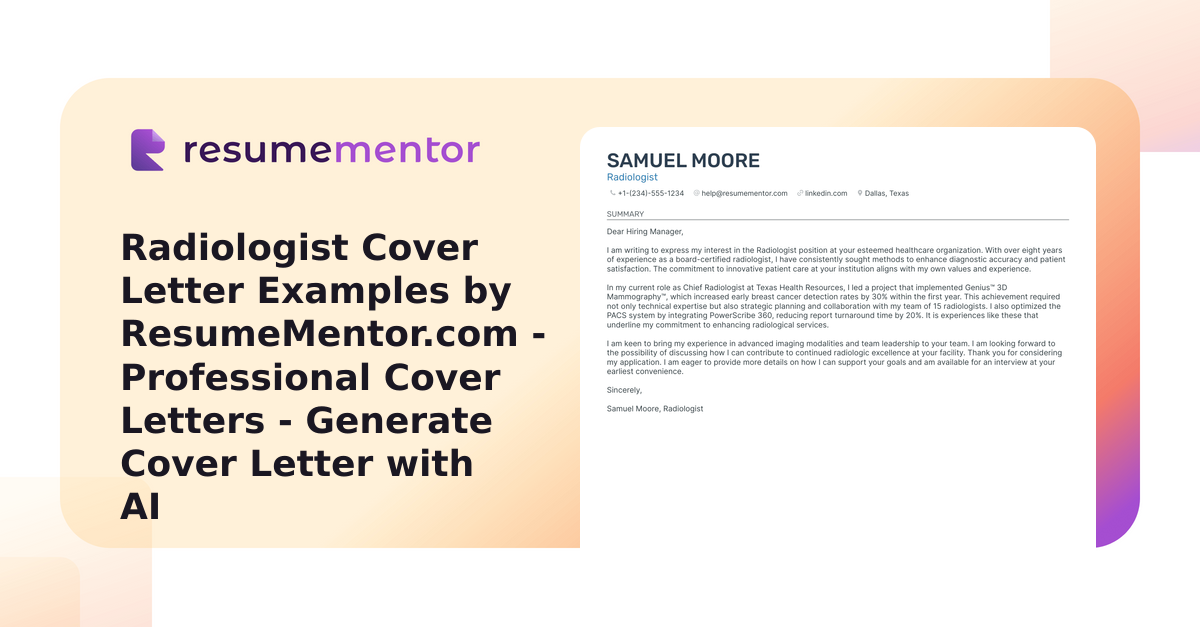 Radiologist Cover Letter Examples by ResumeMentor.com - Professional ...