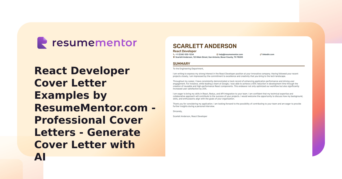 React Developer Cover Letter Examples by ResumeMentor.com ...