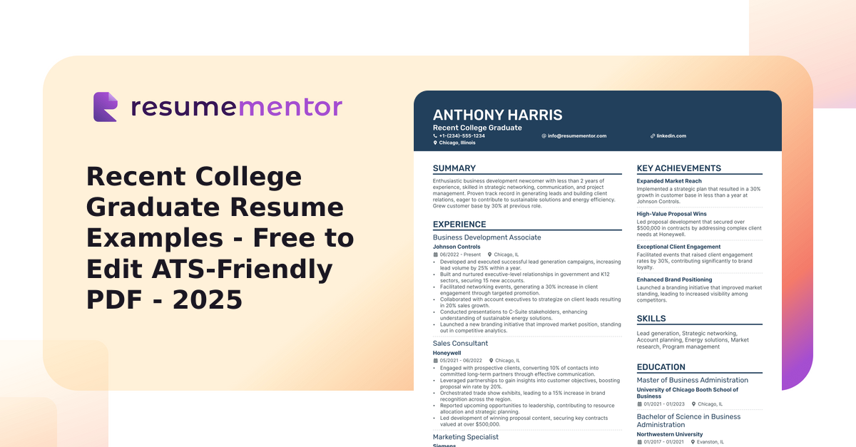 Recent College Graduate Resume Examples - Free to Edit ATS-Friendly PDF ...