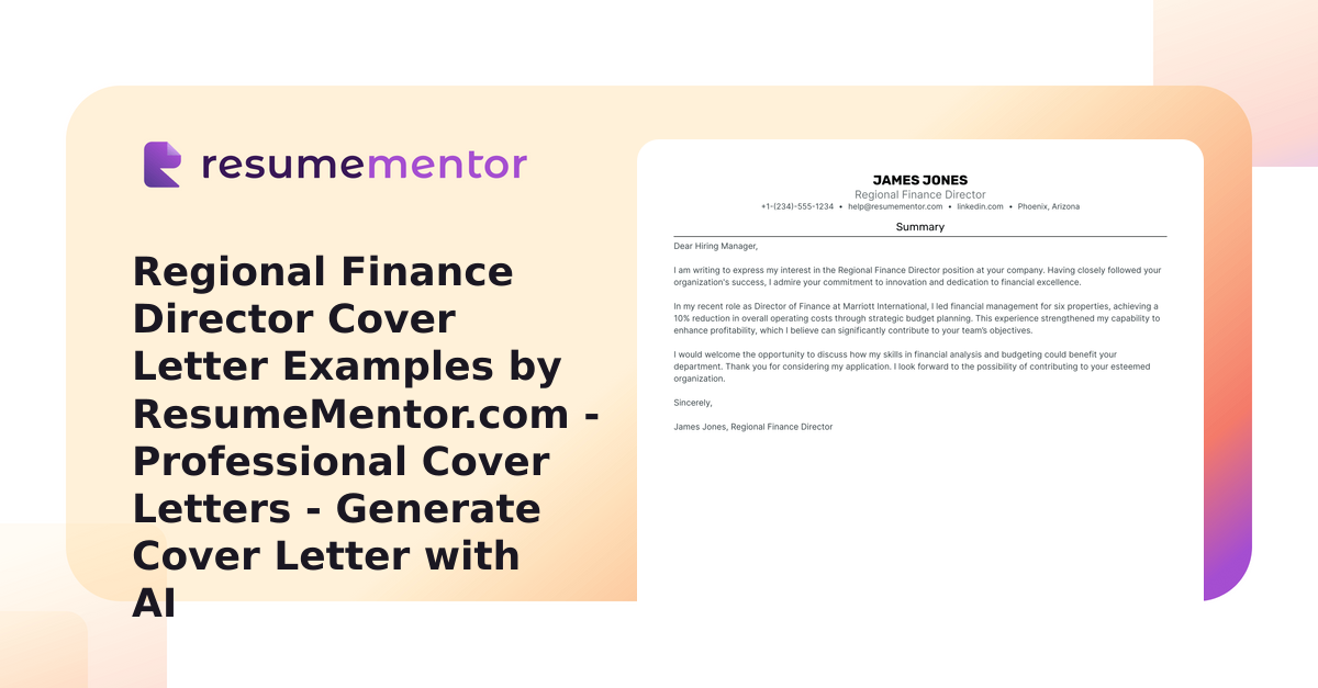 Regional Finance Director Cover Letter Examples by ResumeMentor.com ...