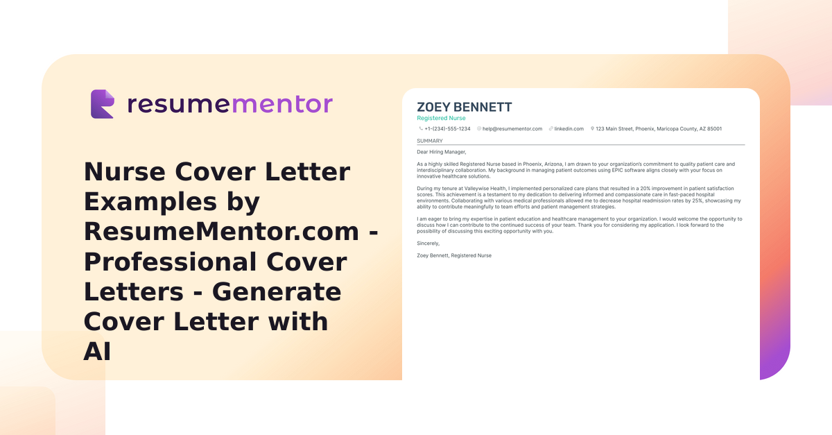 Nurse Cover Letter Examples by ResumeMentor.com - Professional Cover ...
