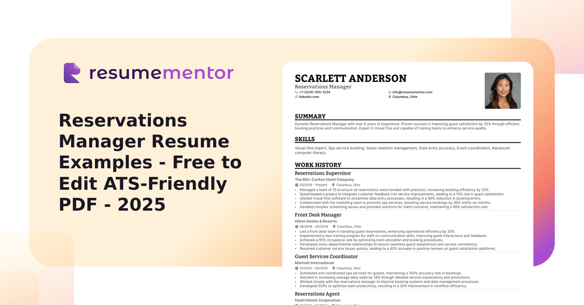Reservations Manager Resume Examples - Free to Edit ATS-Friendly PDF - 2025