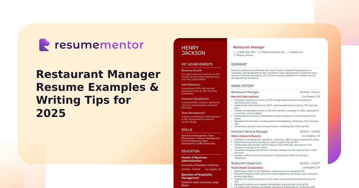 Restaurant Manager Resume Examples & Writing Tips for 2025