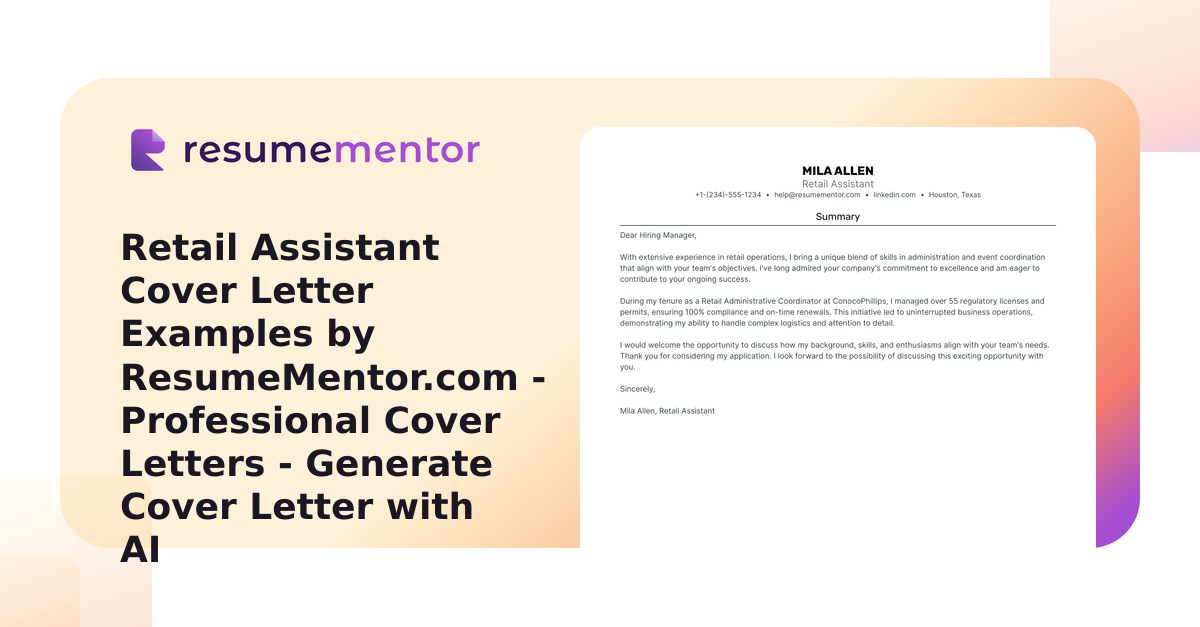 Retail Assistant Cover Letter Examples by ResumeMentor.com ...