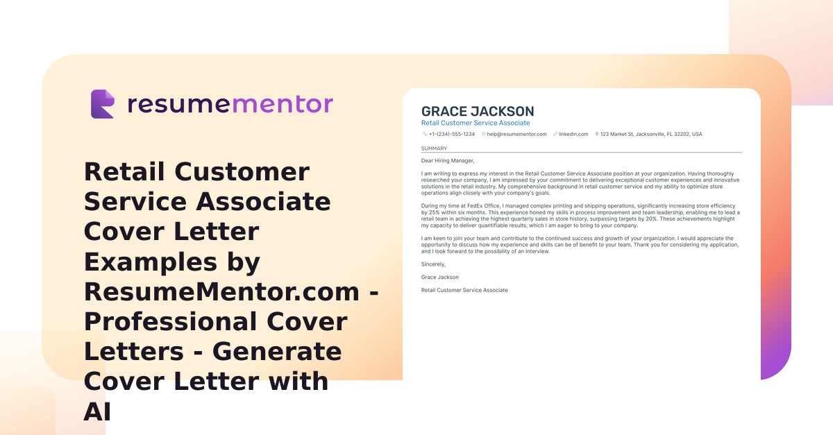 Retail Customer Service Associate Cover Letter Examples by ResumeMentor ...